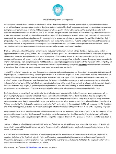 Fillable Online Ib Diploma Programme Grading Policy Fax Email Print