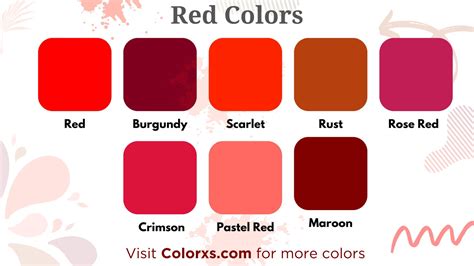shades of red chart