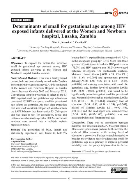 Pdf Determinants Of Small For Gestational Age Among Hiv Exposed