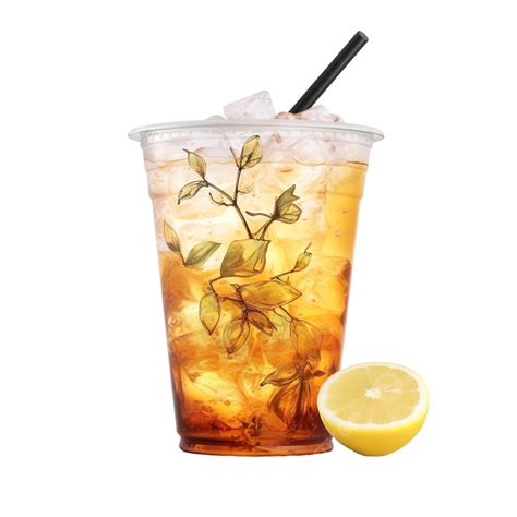 Ice Tea On Plastic Cup With Lemon Side View Generative Ai Technology