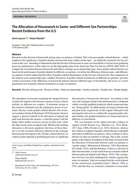 Pdf The Allocation Of Housework In Same And Different Sex