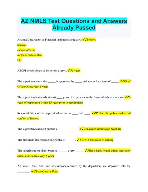 NMLS Test Outline Questions And Answers Already Passed