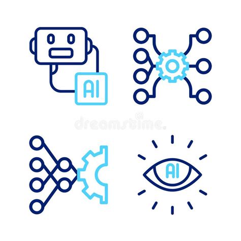 Set Line Artificial Intelligence Ai Neural Network And Robot Icon