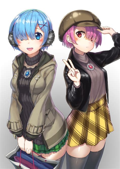 Short Hair Blue Hair Pink Hair Blue Eyes Red Eyes Anime Anime