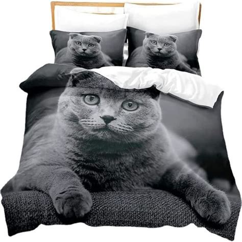 Housse De Couette British Shorthair Gris Foncé Microfibre x cm Taies d oreiller