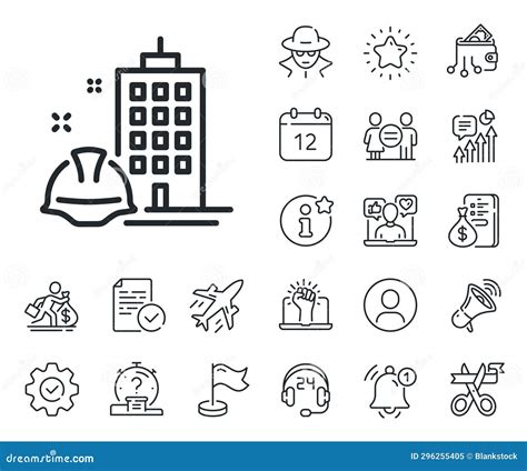 Construction Building Line Icon Engineer Or Architect Helmet Sign