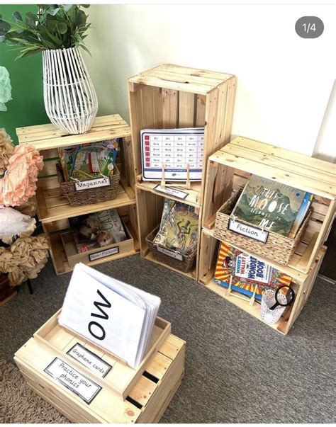 Classroom Reading Nook With Wooden Crates