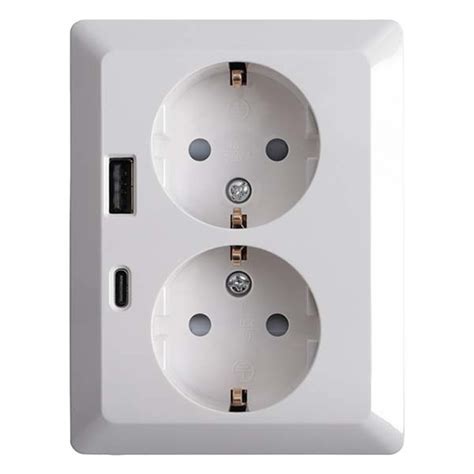 Stopcontact Met USB ION Industries Half Opbouw Dubbel USB A USB C Randaarde Wit ION