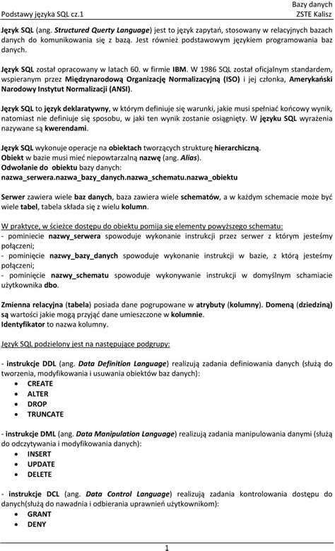 Podstawy Języka Sql Cz1 Pdf Darmowe Pobieranie