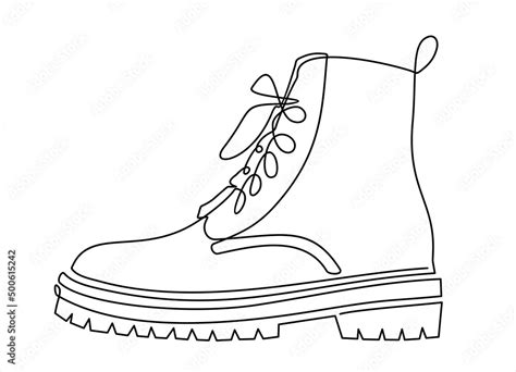 Continuous Line Drawing Of Man Boot Single One Line Art Boot Vector