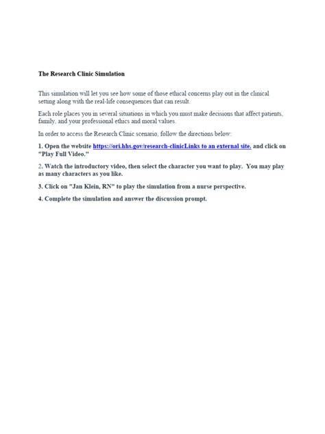 The Research Clinic Simulation Pdf