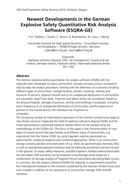Pdf Newest Developments In The German Explosive Safety Quantitative