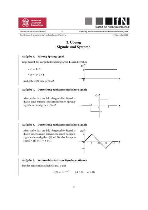 Signale systeme uebung 02 Institut für Nachrichtentechnik Abteilung