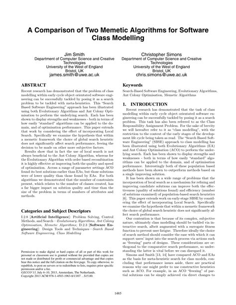 Pdf A Comparison Of Two Memetic Algorithms For Software Class Modelling