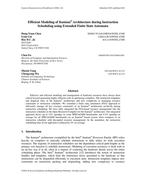 Pdf Efficient Modeling Of Itanium® Architecture During Instruction Scheduling Using Extended