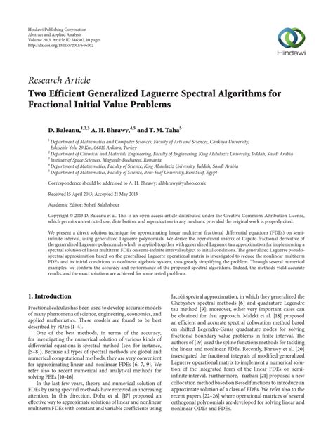 Pdf Two Efficient Generalized Laguerre Spectral Algorithms For Fractional Initial Value Problems
