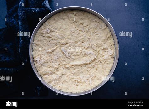 Uncooked Bread Dough In A Mixing Bowl Rising French Bread Baguette