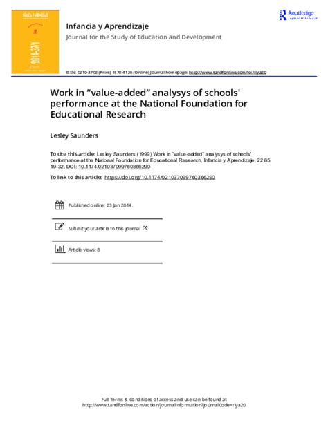 Pdf Work In Value Added” Analysys Of Schools Performance At The National Foundation For
