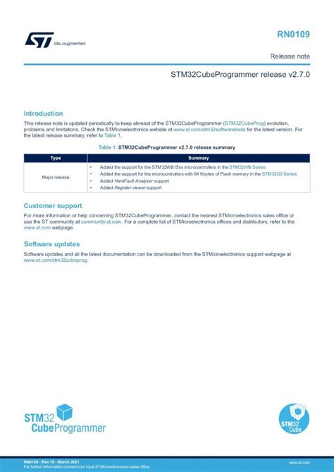 pdf stm32cubeprogrammer release v2 6 0 release note · this release