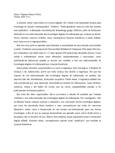 Combate Ao Uso Indiscriminado De Tecnologias Digitais Por Crianças Pdf
