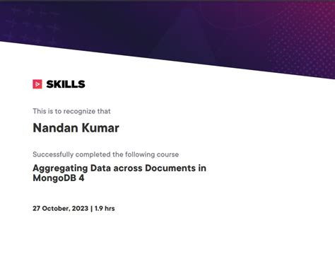 completed mongodb data aggregation course nandan kumar posted on the topic linkedin