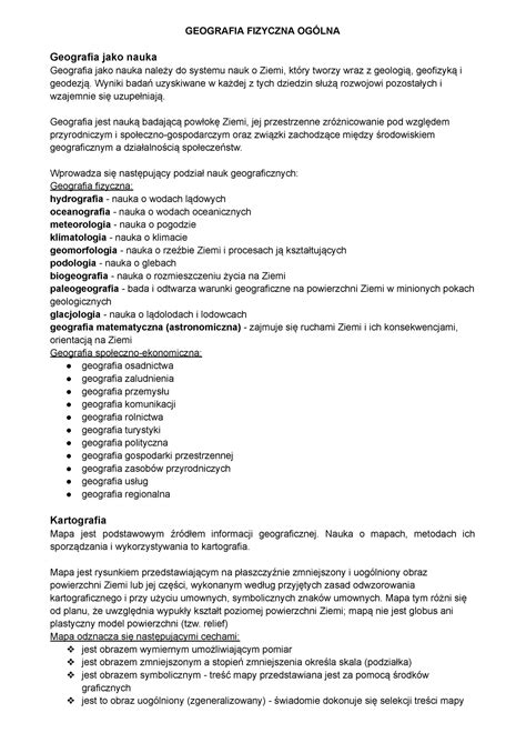 Geografia Notatki Streszczenie Podstawy Geografii GEOGRAFIA