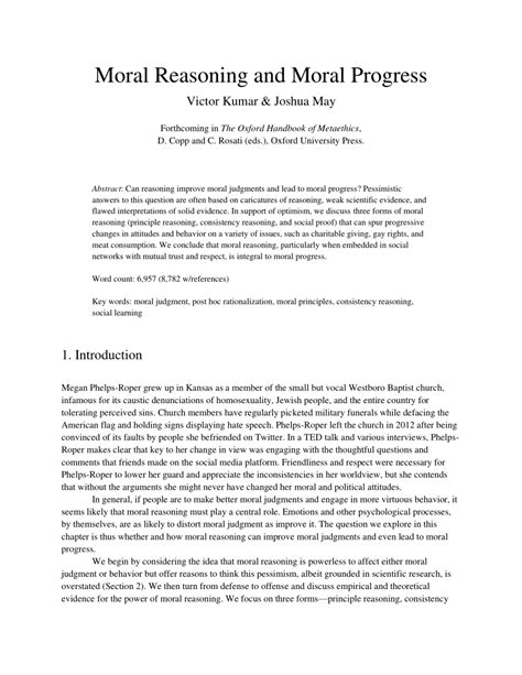Pdf Moral Reasoning And Moral Progress