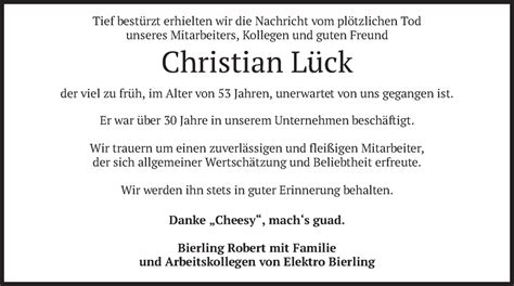 Traueranzeigen Von Christian Lück Trauermerkurde