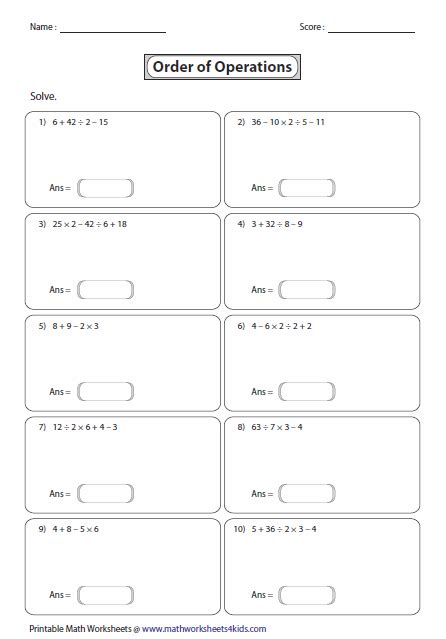 order of operations worksheets 8th grade math worksheets math
