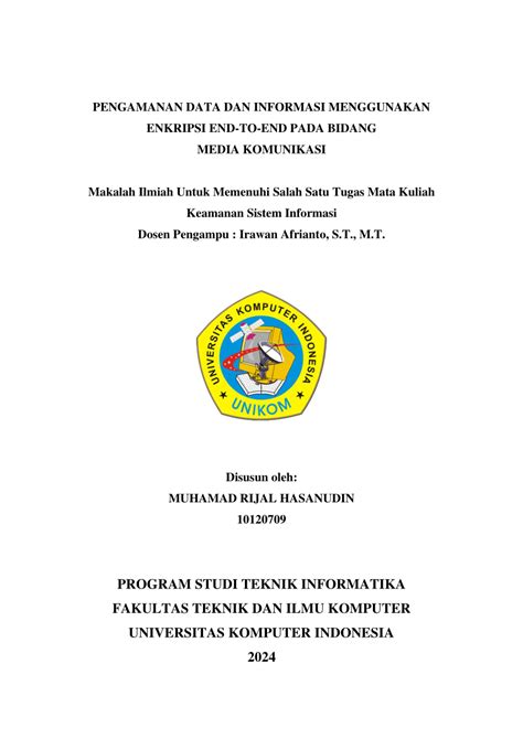 PDF PENGAMANAN DATA DAN INFORMASI MENGGUNAKAN ENKRIPSI END TO END PADA BIDANG MEDIA KOMUNIKASI