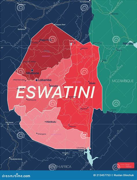 Eswatini Ex Swaziland Country Detailed Editable Map Stock Vector Illustration Of Border
