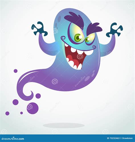 Cartoon Flying Monster Vector Halloween Illustration Of Smiling Purple