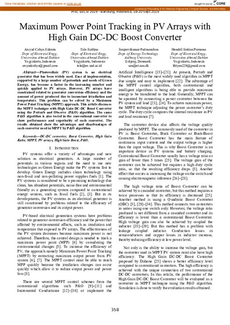 Pdf Maximum Power Point Tracking In Pv Arrays With High Gain Dc Dc Boost Converter
