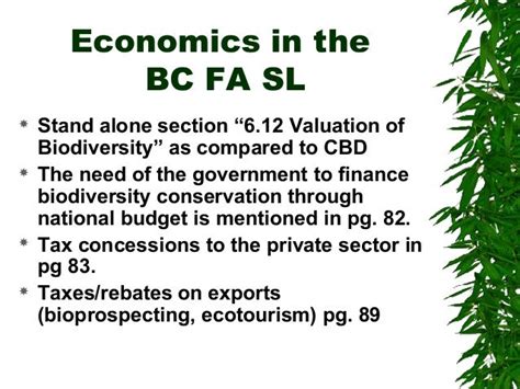 Economic Aspects Of Biodiversity Valuation And Mainstreaming