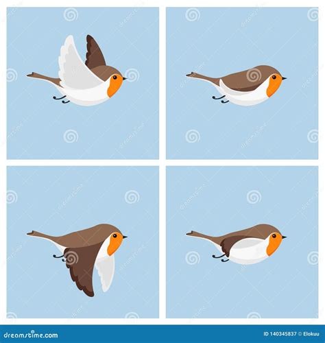 Flying Robin Animation Sprite Sheet Cartoon Vector