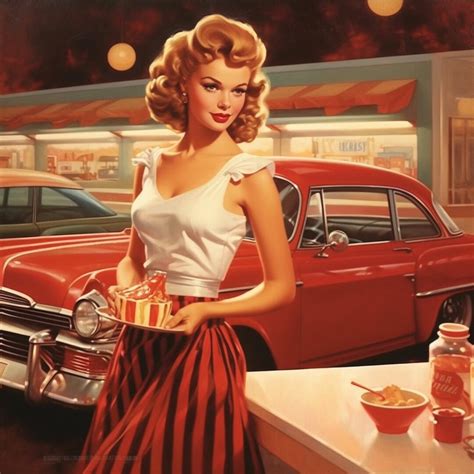 Retro American Diner Print Americana American Diner Girl 50s