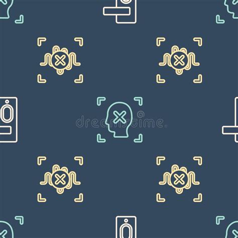 Set Line Fingerprint Door Lock Rejection Voice Recognition And Face On Seamless Pattern Vector
