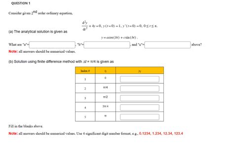 Solved Consider Given 2nd Order Ordinary Equation A The