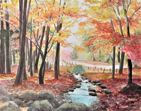 ヨシちゃん水彩画シリーズ46 紅葉 水彩画アクアマリン