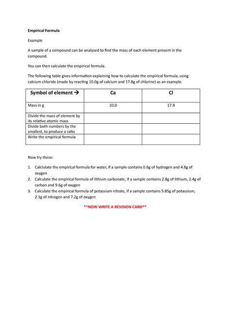 Empirical Formula All Notes And Questions Empirical Formula Example