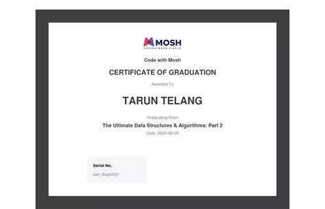 Certificate Of Completion For The Ultimate Data Structures Algorithms Part 2 Ppt