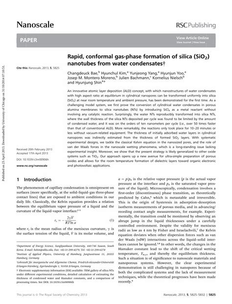 Pdf Rapid Conformal Gas Phase Formation Of Silica Sio2 Nanotubes