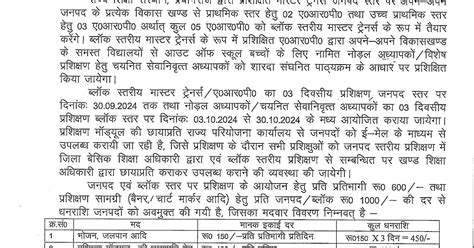 शैक्षिक सत्र 2024 25 में आउट ऑफ स्कूल बच्चों के विशेष प्रशिक्षण हेतु