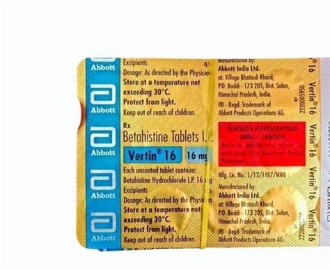 Vertin 16mg Tab 15s At ₹ 293 96 Strip Histine Tablet In Raipur Id 2856634855097