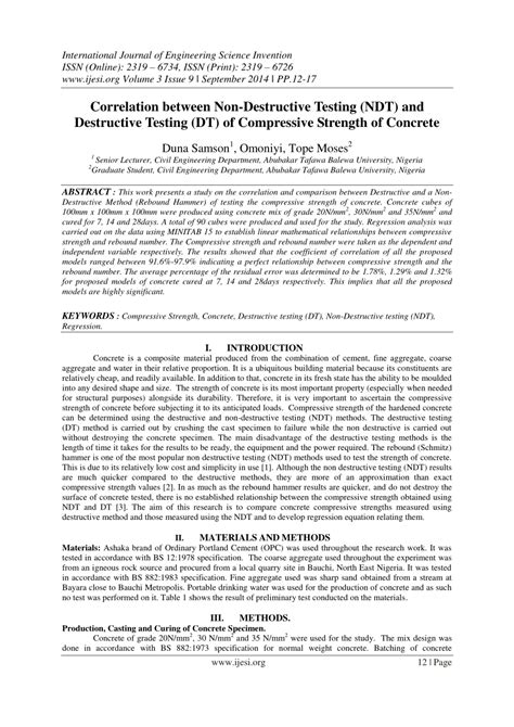 Pdf Correlation Between Non Destructive Testing Ndt And Destructive Testing Dt Of