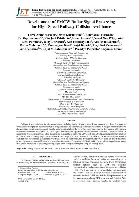 Pdf Development Of Fmcw Radar Signal Processing For High Speed