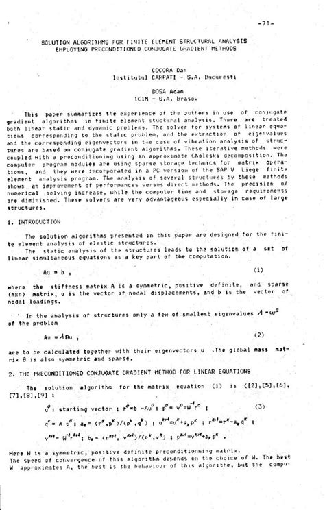 PDF Solution Algorithms For Finite Element Structural Analysis