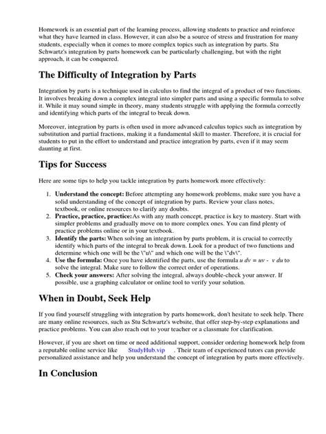 Integration By Parts Homework Stu Schwartz Pdf Integral Function