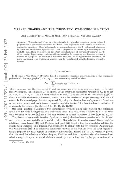 Pdf Marked Graphs And The Chromatic Symmetric Function