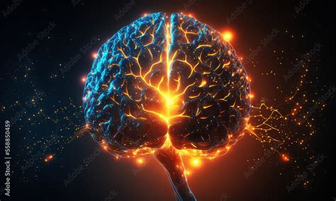 Glowing Brain Background With Neural Links Network Illustration Representing Artificial